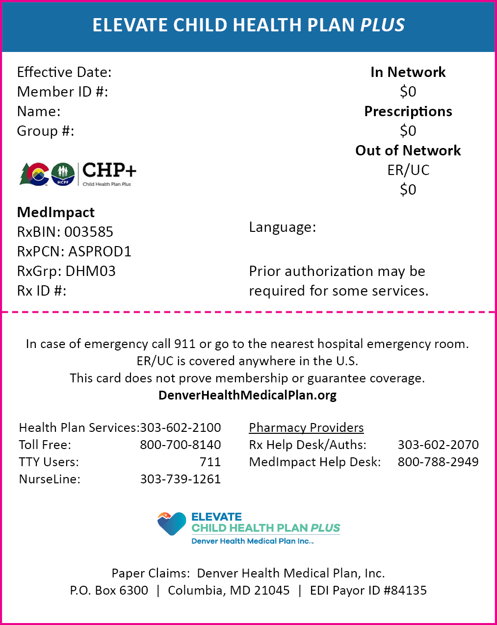 DHMP Member Identification Cards | Denver Health Medical Plan