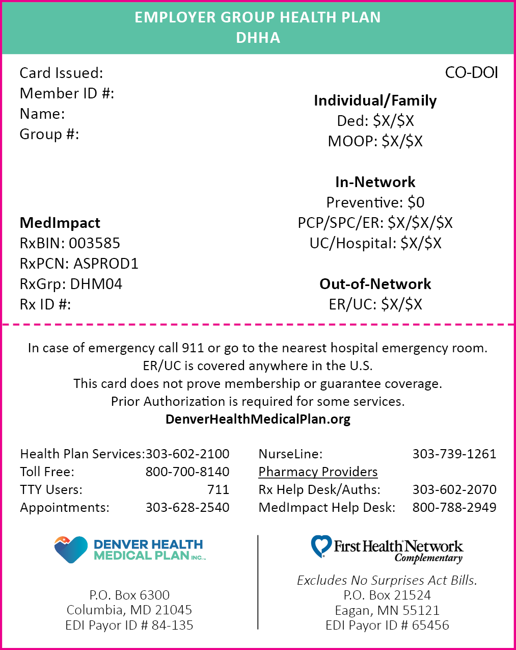 DHMP Member Identification Cards | Denver Health Medical Plan